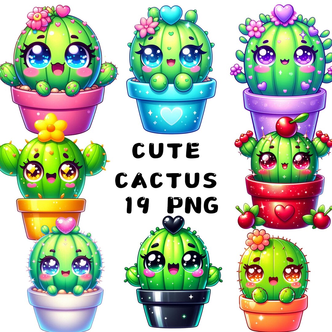 Cute Cactus Clipart, Floral Cactus PNG, Kawaii Desert Plants for ...
