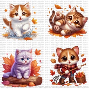 Autumn Cat Clipart PNG, Kittens With Leaves, Pumpkins & Scarves, 34 PNG ...