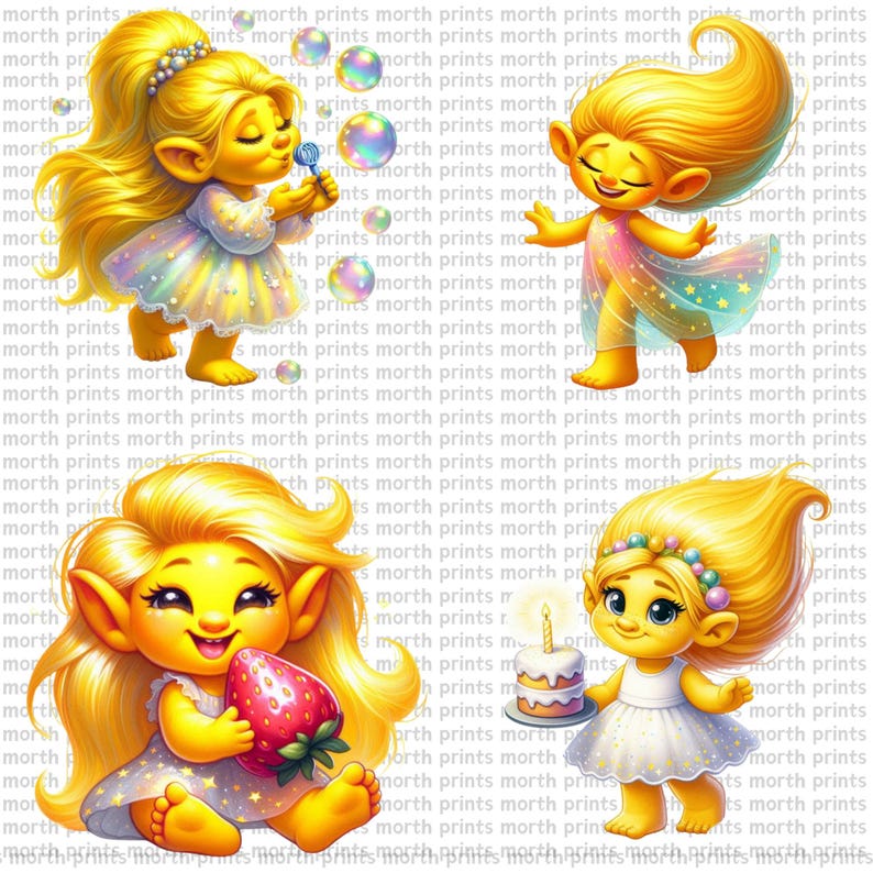 Yellow Troll Clipart PNG, Bright Happy Fantasy Trolls, 37 Files, Kids ...