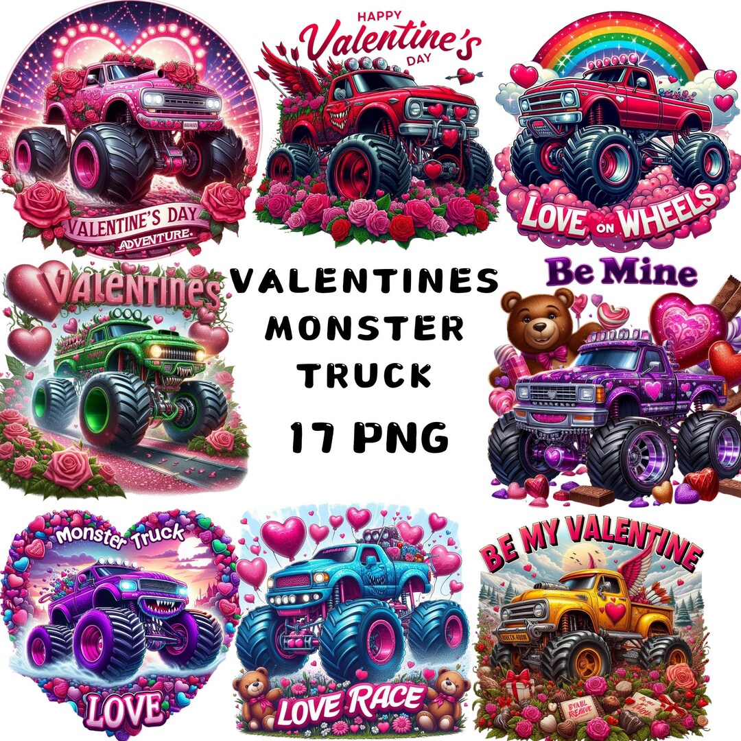 Valentines Monster Truck Clipart, Truck Clipart, Truck Sublimation ...