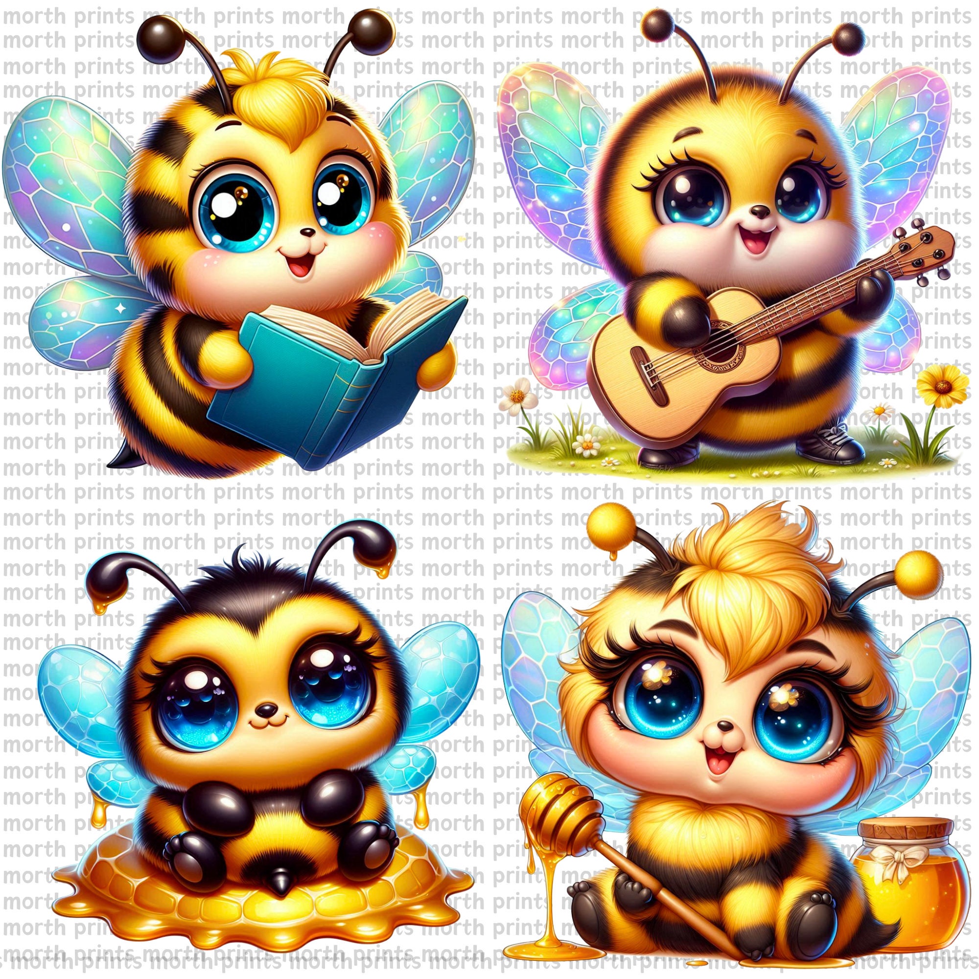Watercolor Cute Bees Clipart PNG, Honey Bee Bundle, 25 PNG, 300 DPI ...