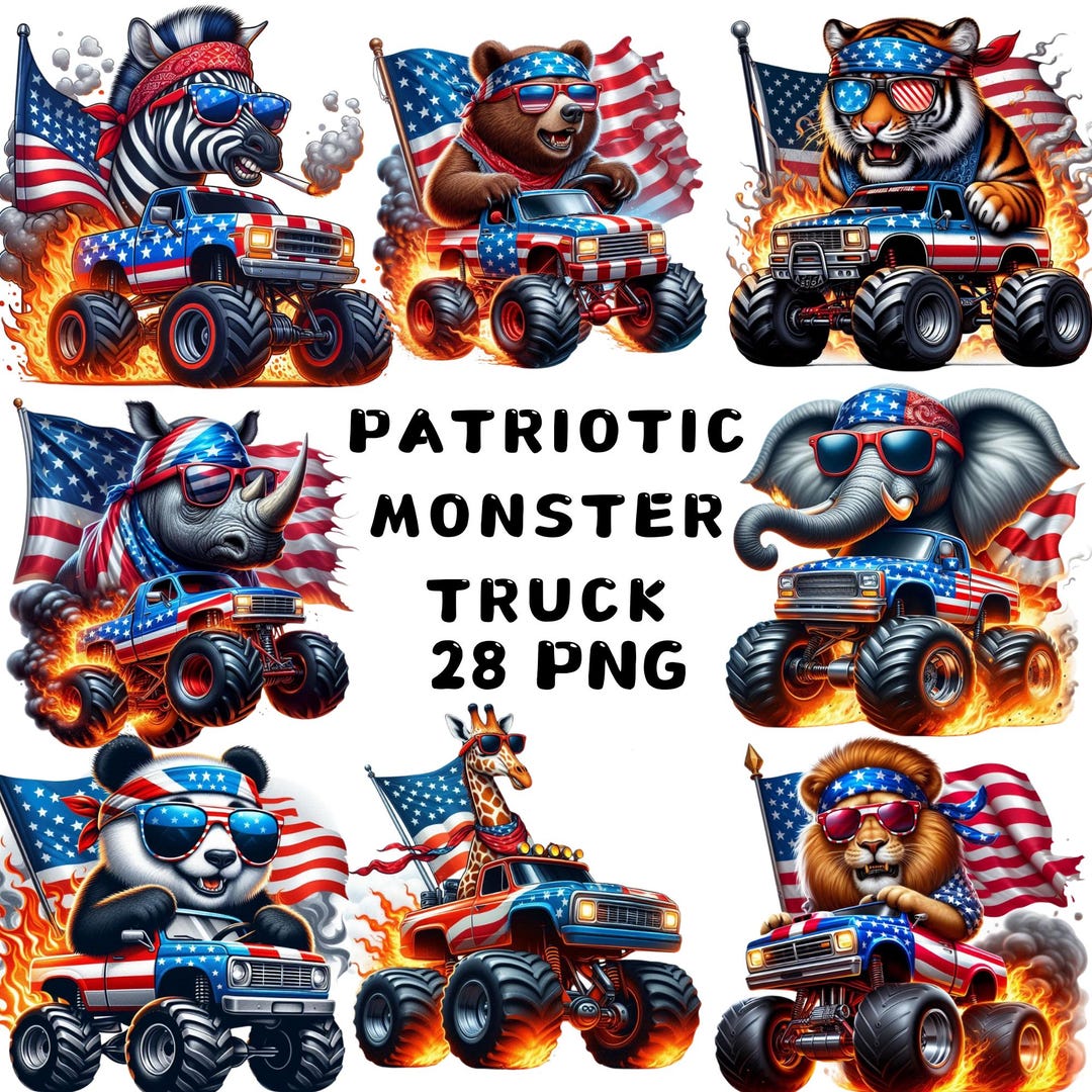 Patriotic Animals Monster Truck Clip Art, Truck Clipart, Truck ...