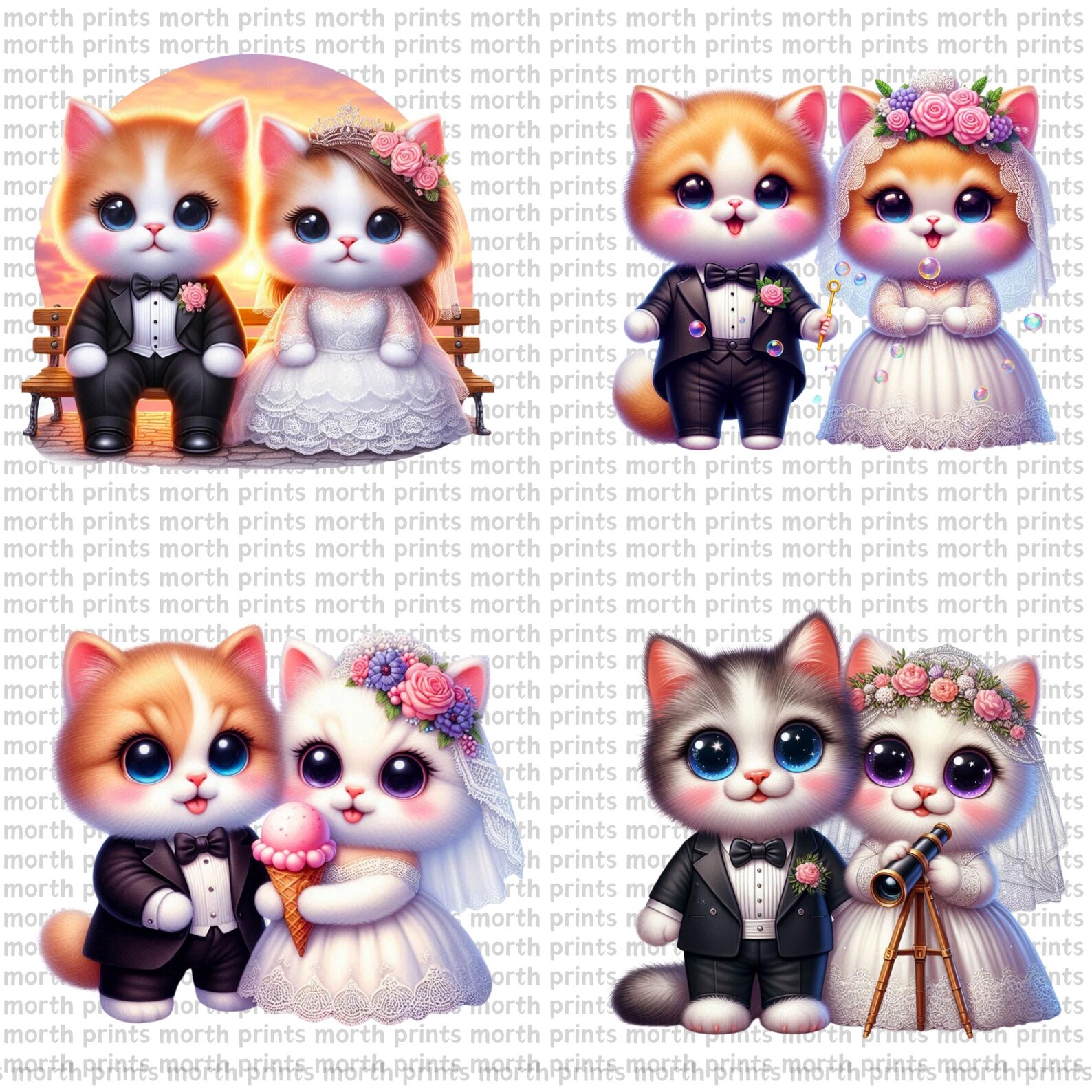 Romantic Cat Couple Clipart PNG, Valentine Kitties With Hearts ...