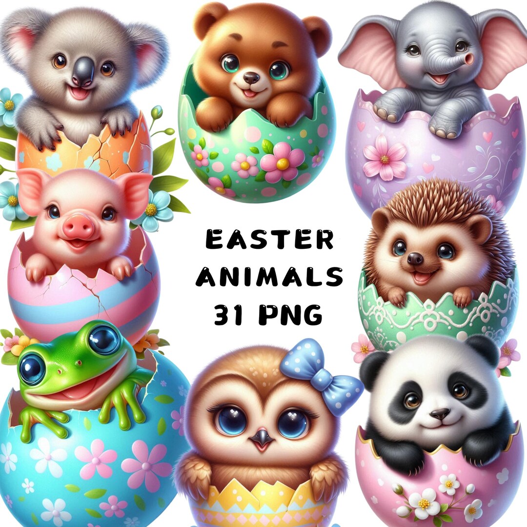 Easter Animals Clipart, Pastel Spring Animals, Bunny and Chick Designs ...