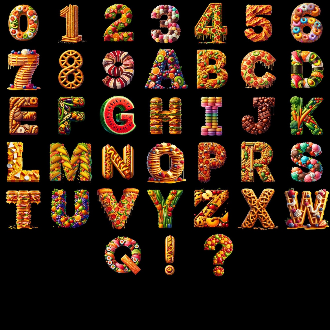 Food Alphabet Clipart PNG, Cute A–Z Letters With Fruits & Snacks, 38 ...