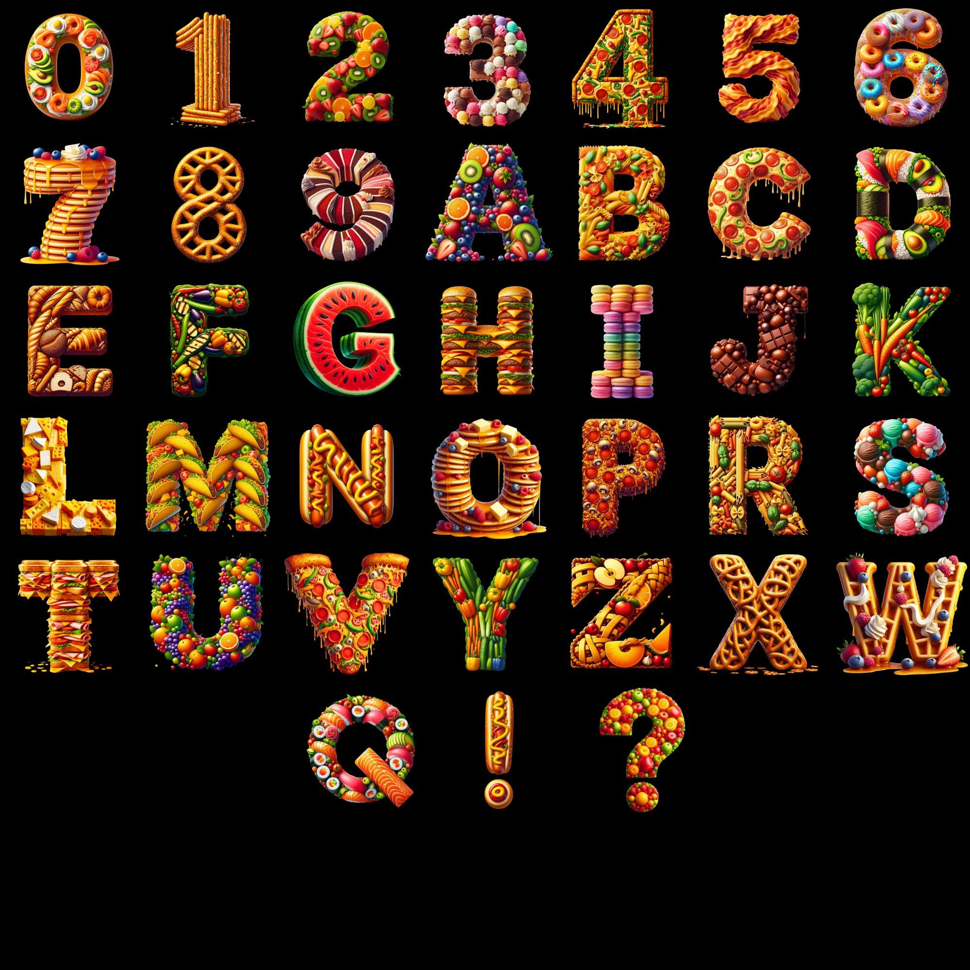 Food Alphabet Clipart PNG, Cute A–Z Letters With Fruits & Snacks, 38 ...