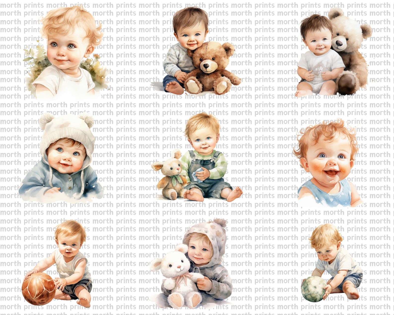Cute Baby Clipart PNG, Kawaii Babies With Pastel Colors and Big Eyes ...