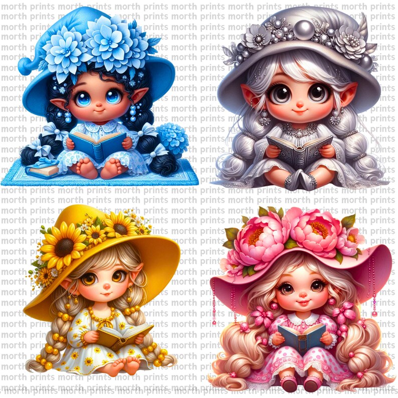 Cute Girl Gnomes Clipart PNG, Whimsical Spring Gnome Bundle, 30 PNG ...