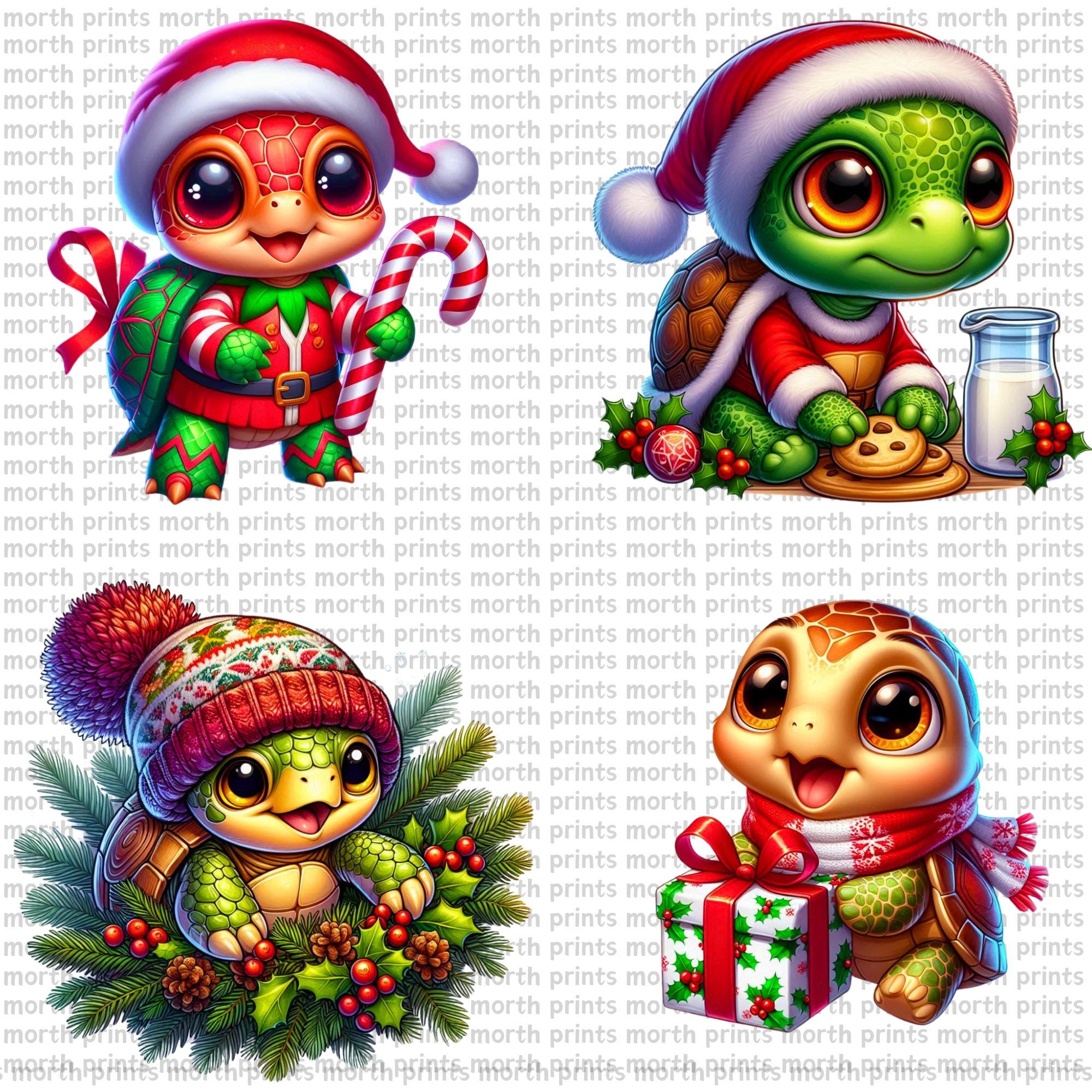 Christmas Turtle Clipart PNG, Cute Holiday Sea Turtles With Santa Hats ...