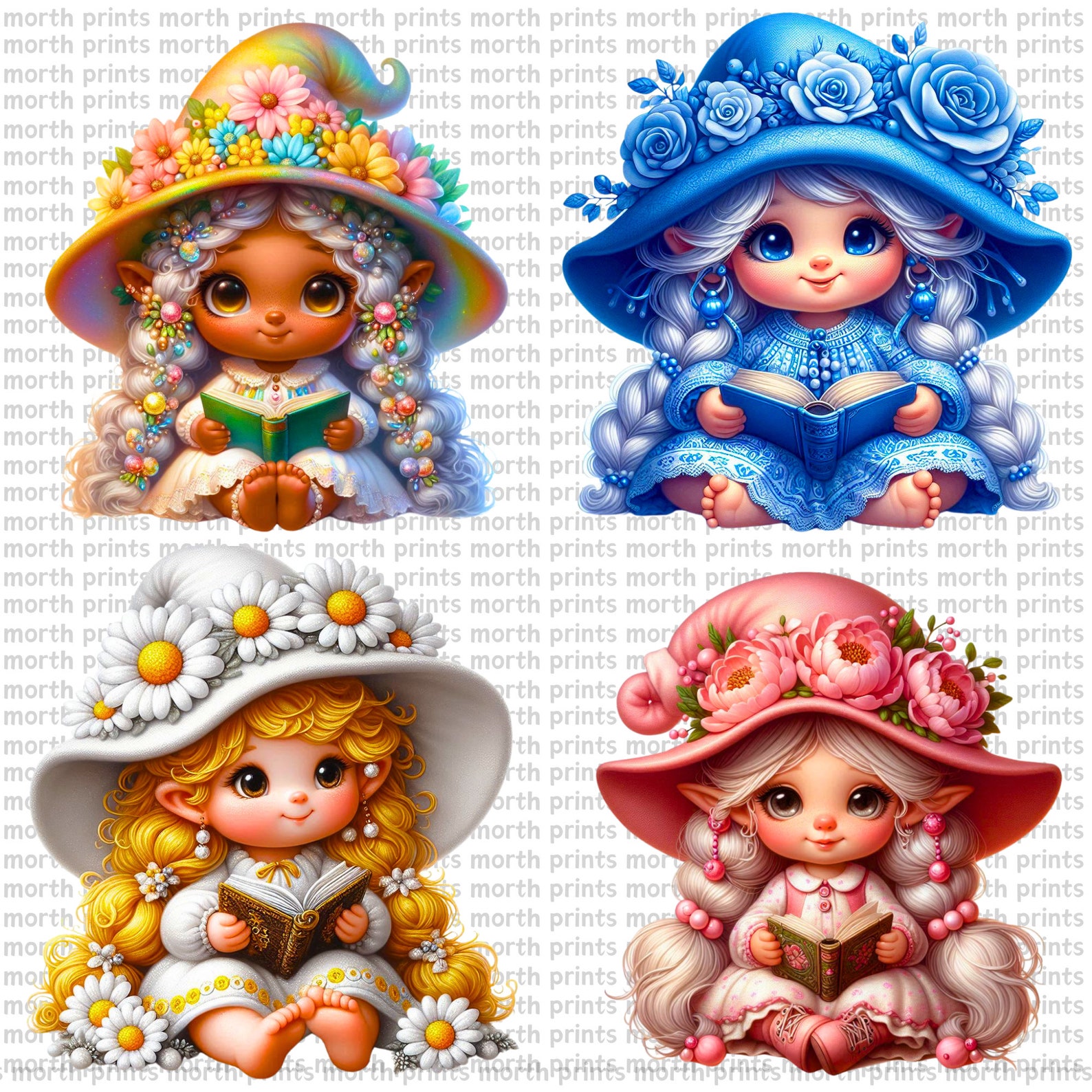 Cute Girl Gnomes Clipart PNG, Whimsical Spring Gnome Bundle, 30 PNG ...