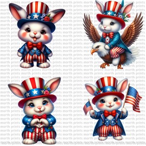 Patriotic Rabbit Clipart PNG, USA 4th of July Bunny With Flag ...