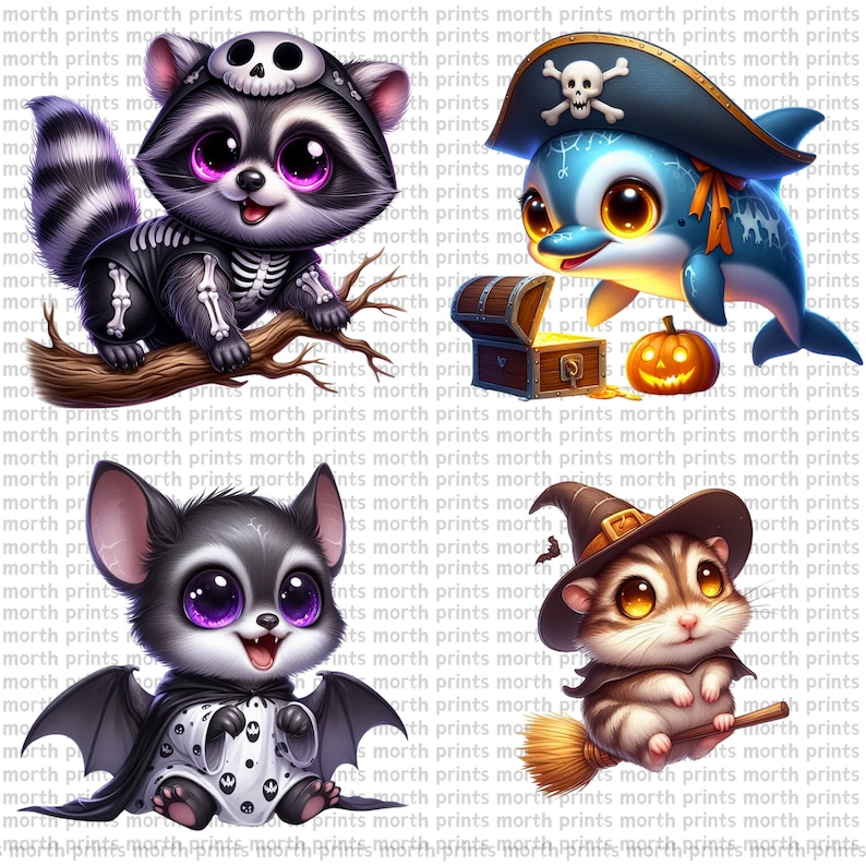 Halloween Animals Clipart PNG, Cute Ghost Cats Bats Pumpkins, Spooky ...