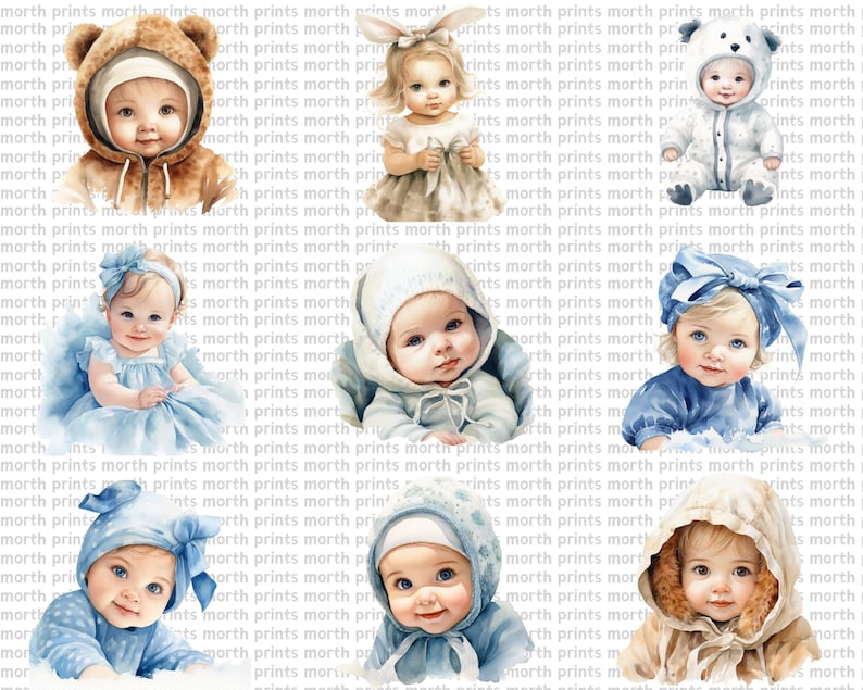Cute Baby Clipart PNG, Kawaii Babies With Pastel Colors and Big Eyes ...