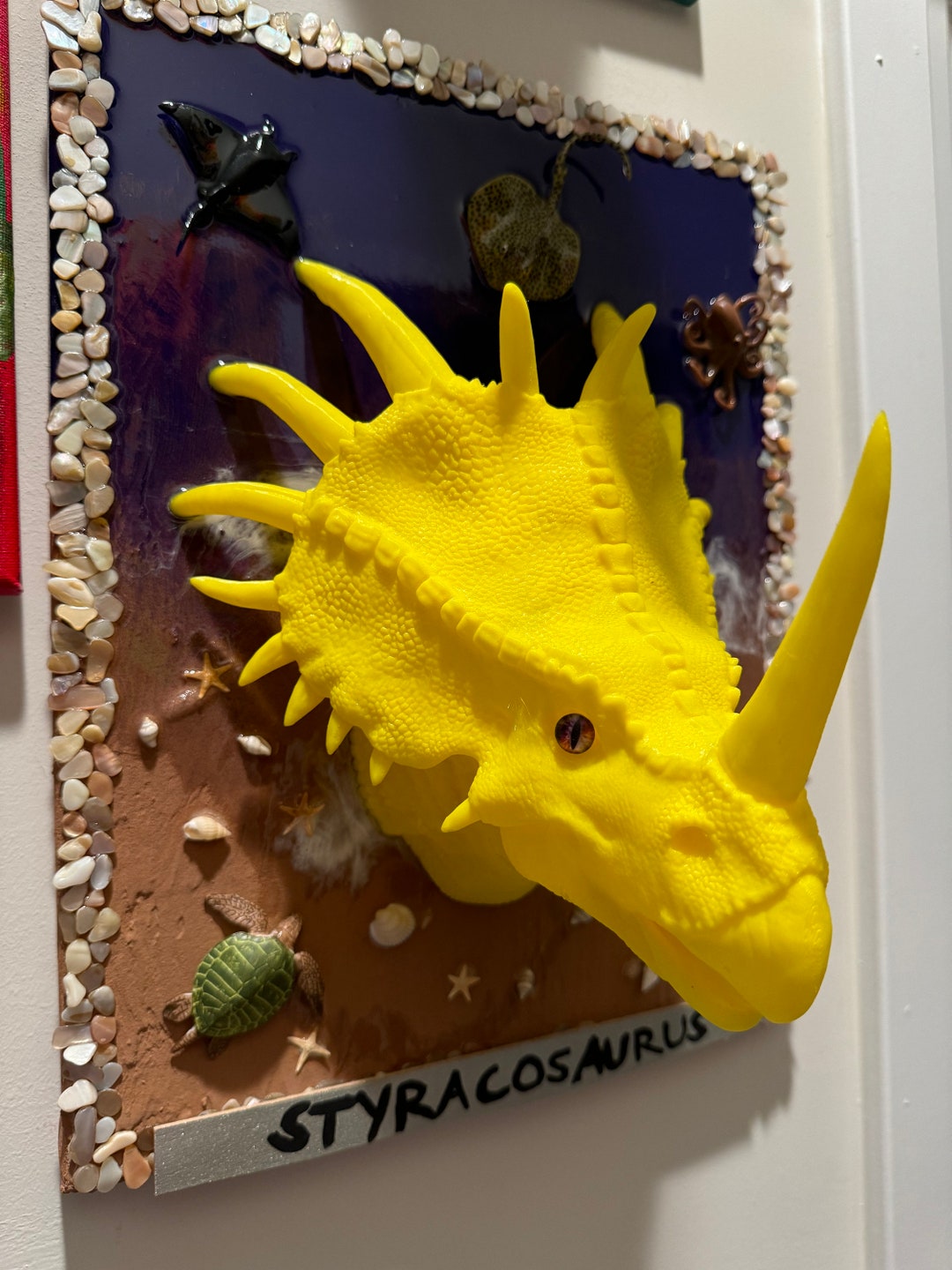 3d-printed Yellow Styracosaurus With Sea Life and Shell Border Wall Art ...