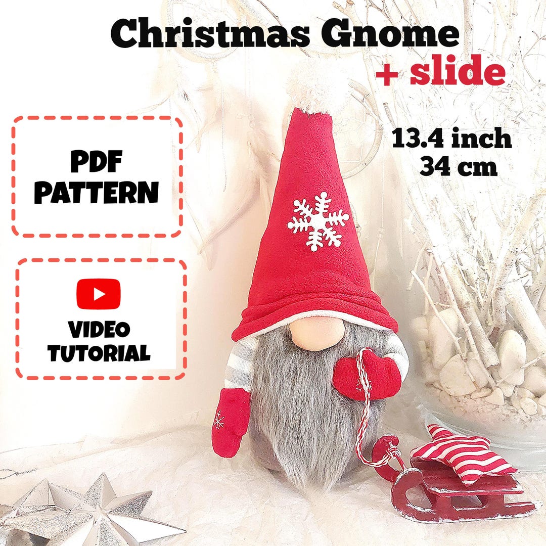 Christmas Gnome With Slide PDF Sewing Pattern & Video Tutorial - Etsy