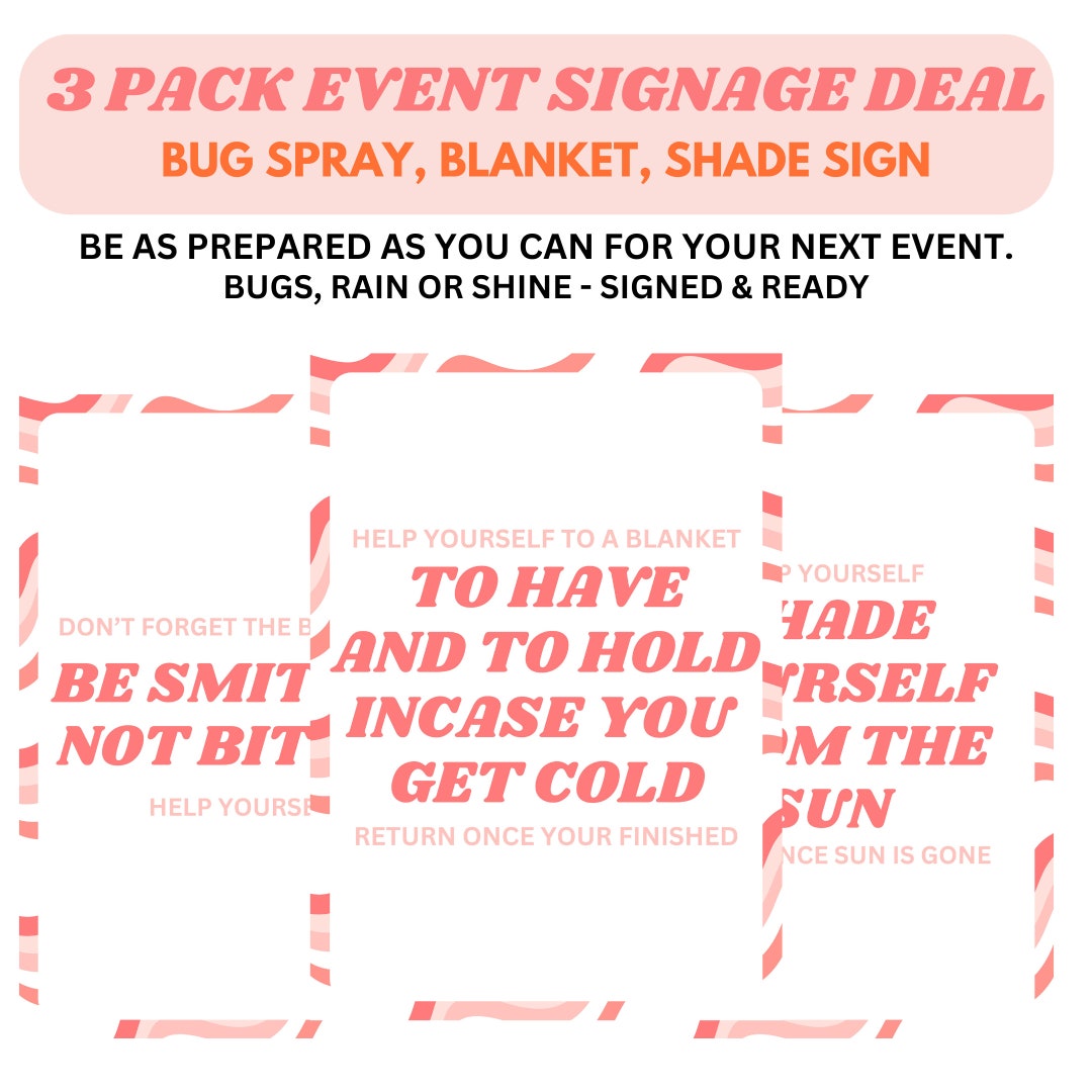 3 PACK EVENT SIGNAGE - Bug Spray, Blanket & Shade Signs. - Etsy