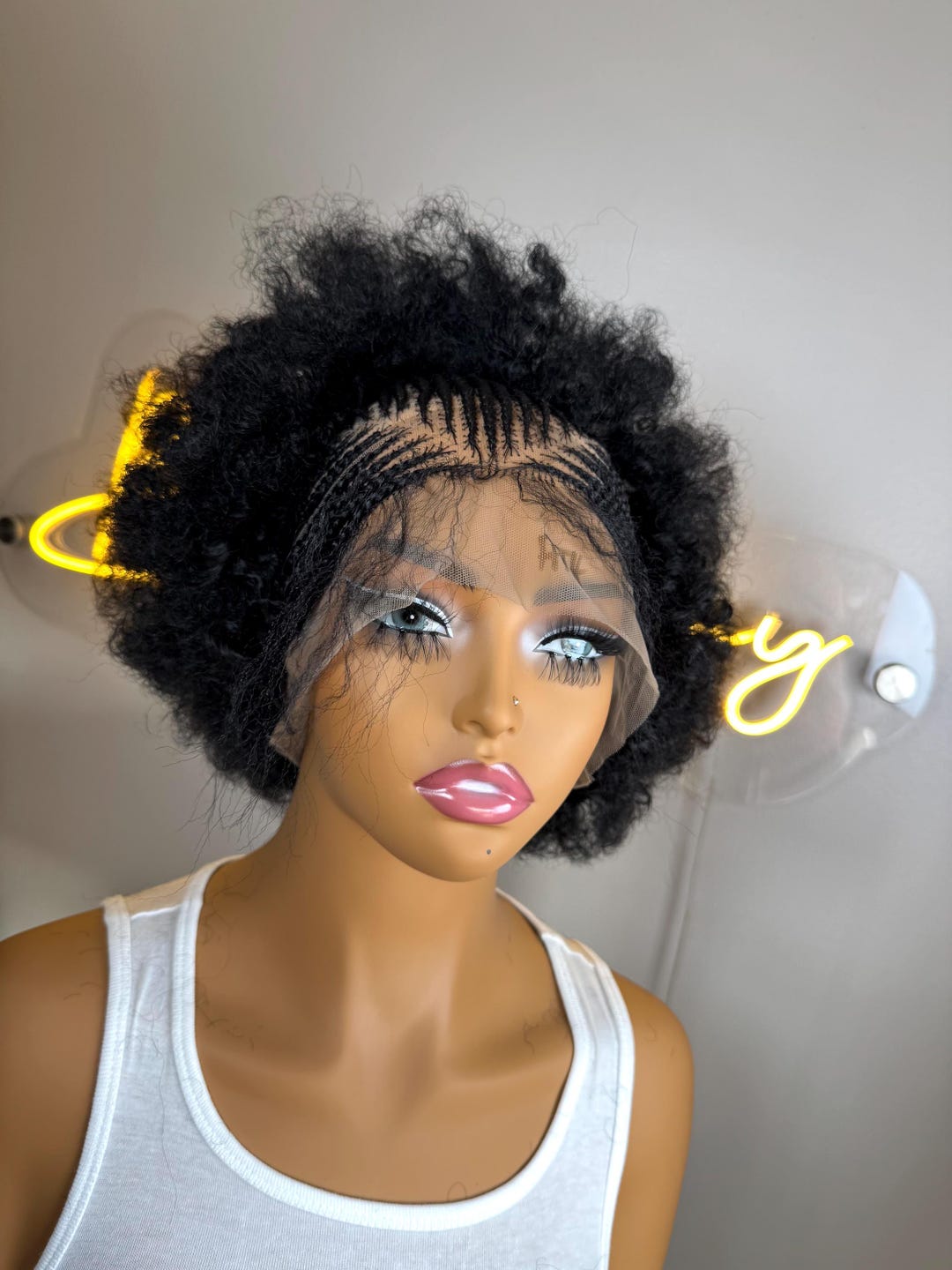 All Back Afro Style Center Leaf Parting Braided Ghana Weaving Full Lace ...