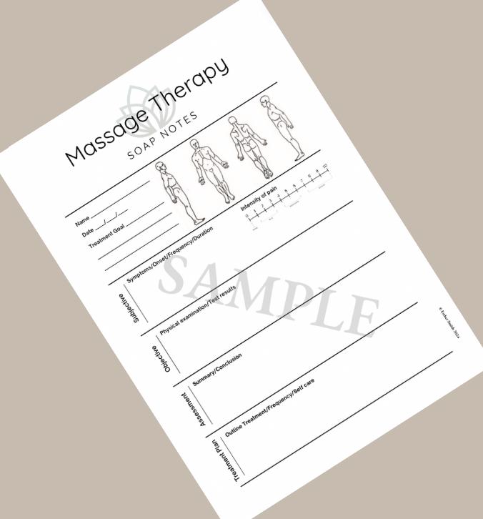 Massage Therapy Simple SOAP Notes - Etsy