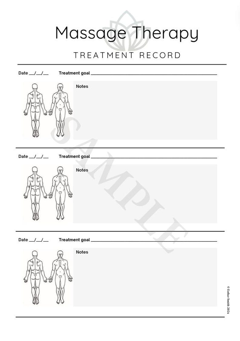 Massage Therapy Client Treatment Record - Etsy