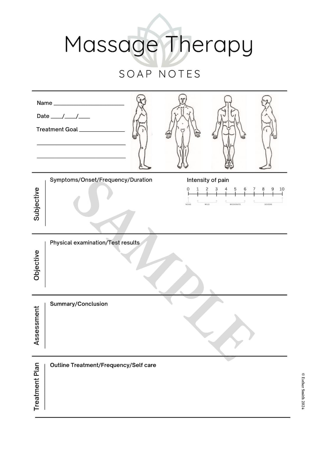 Massage Therapy Simple SOAP Notes - Etsy