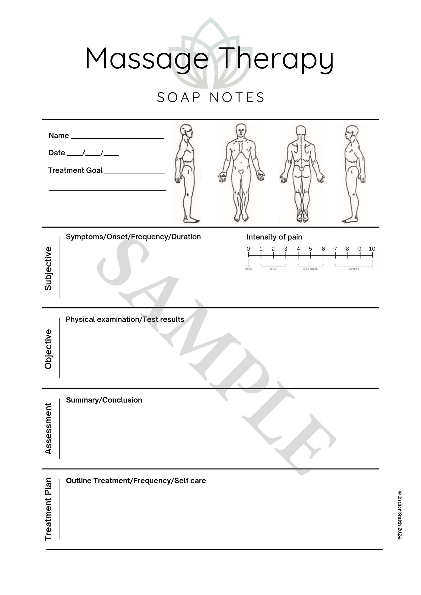 Massage Therapy Simple SOAP Notes - Etsy