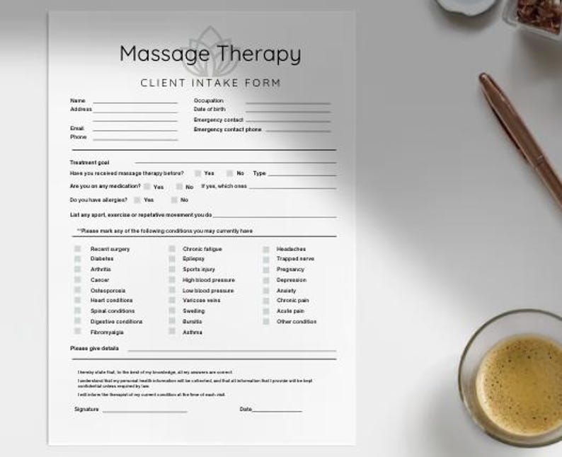 Massage Therapy Client Intake Form - Etsy