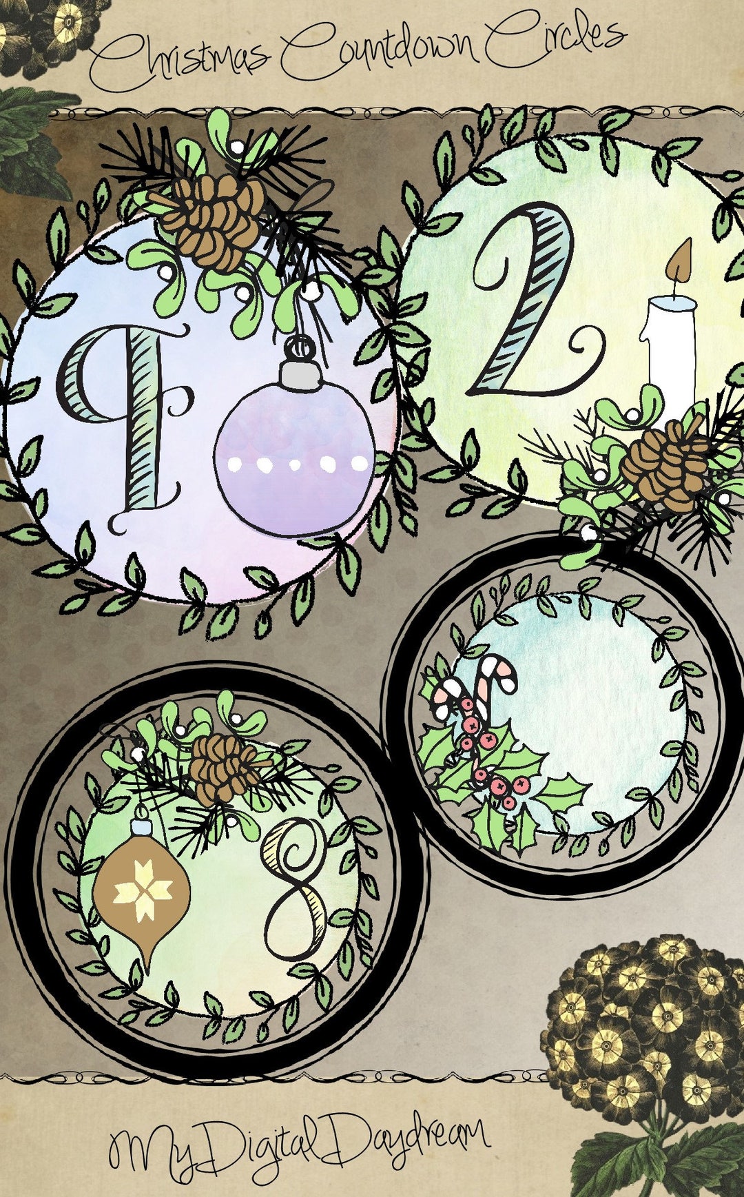 Christmas Clipart Countdown Printable Advent Stickers Labels Tags ...