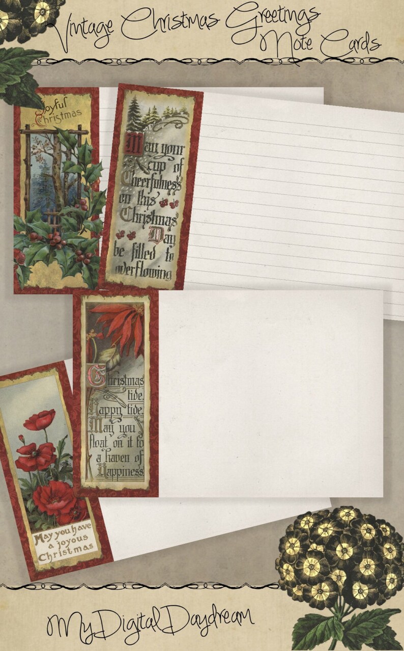 4x6 Holiday Printable Vintage Christmas Greetings Note Card | Etsy