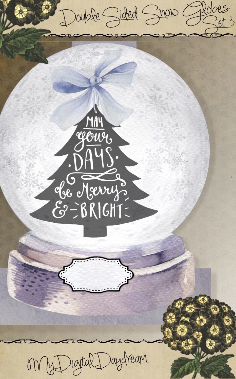 Printable DIY Kit Double Sided Holiday Christmas Snow Globe Place Card ...