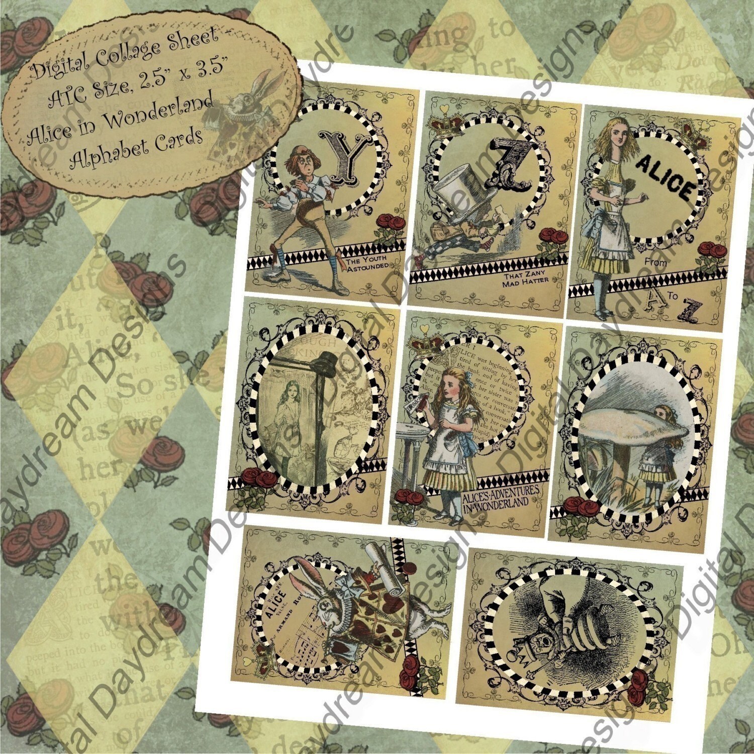 Alice, Adventures in Wonderland Alphabet Cards Instant Download ...