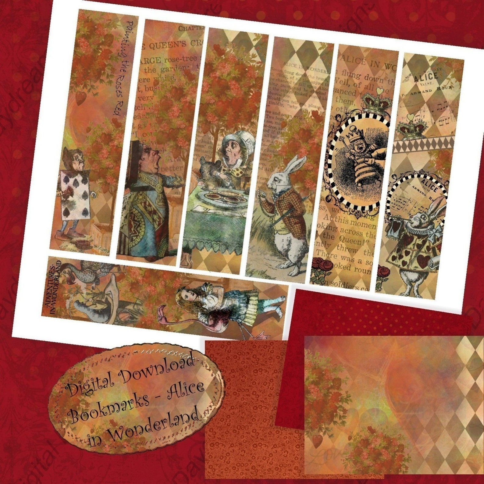 Printable Bookmarks Alice in Wonderland Party Favor Gift Digital ...