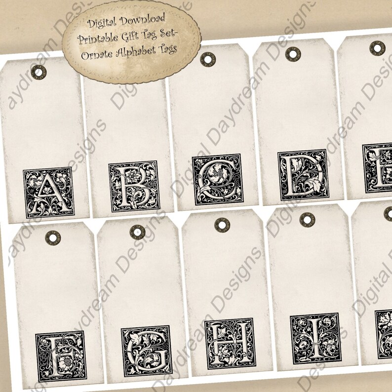 Digital Download Printable Simple Ornate Alphabet Gift Tags Collage ...