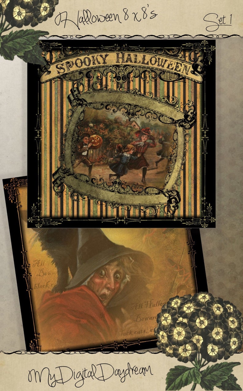 Printable 8x8 Vintage Halloween Holiday Frameable Wall Art Party ...