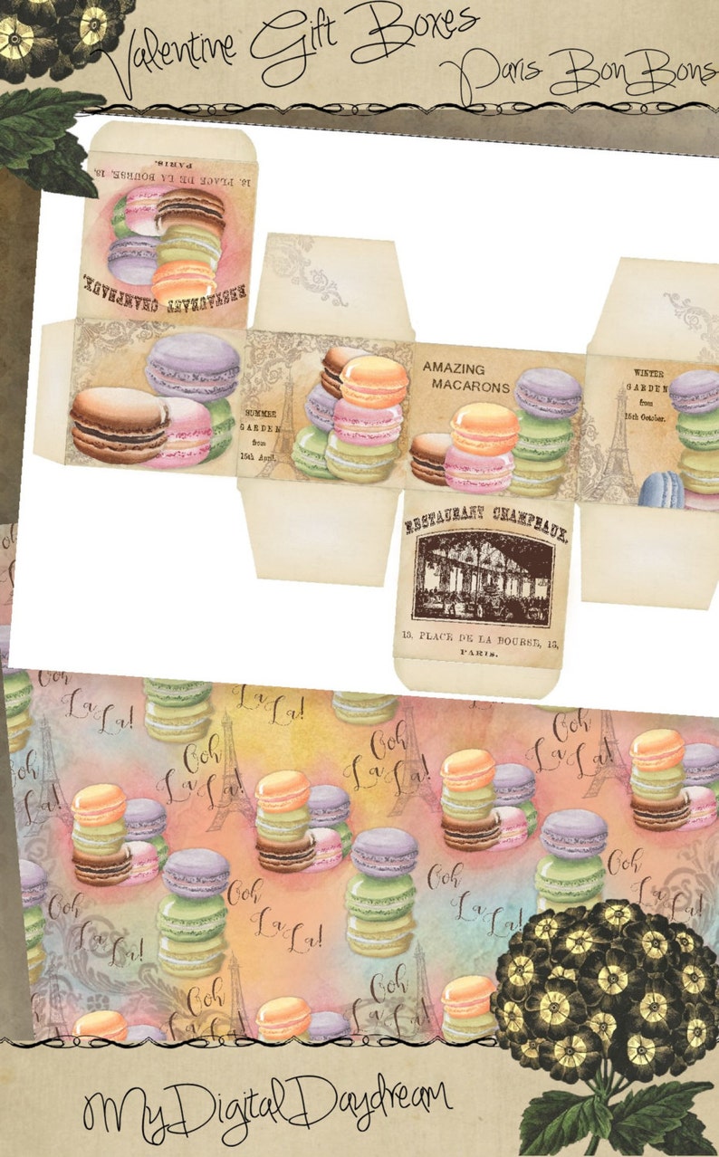 Printable Valentine Party Gift Boxes Paris Bon Bons Instant Download ...