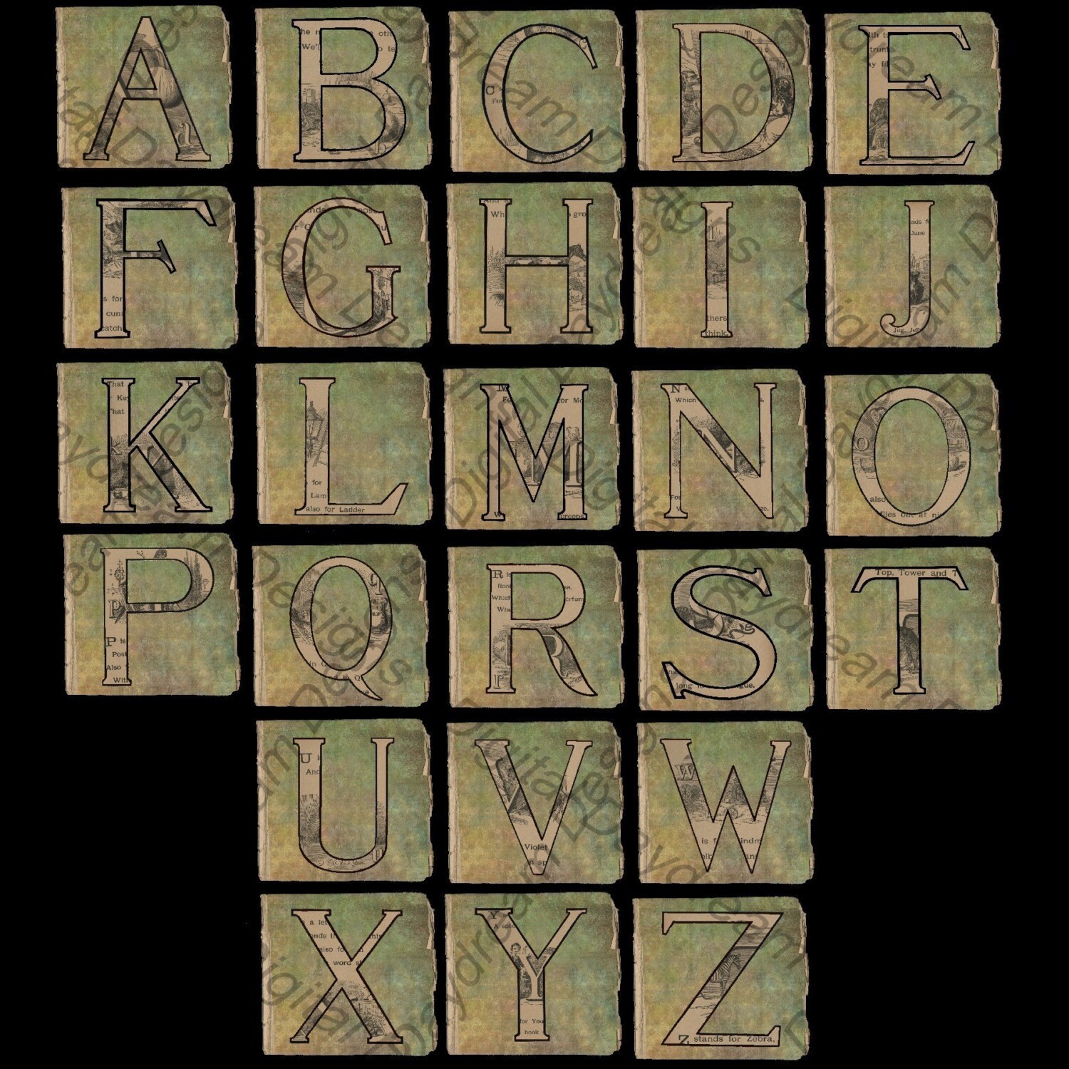 Digital Download Printable Alphabet Block Kit Collage Sheet - Victorian ...