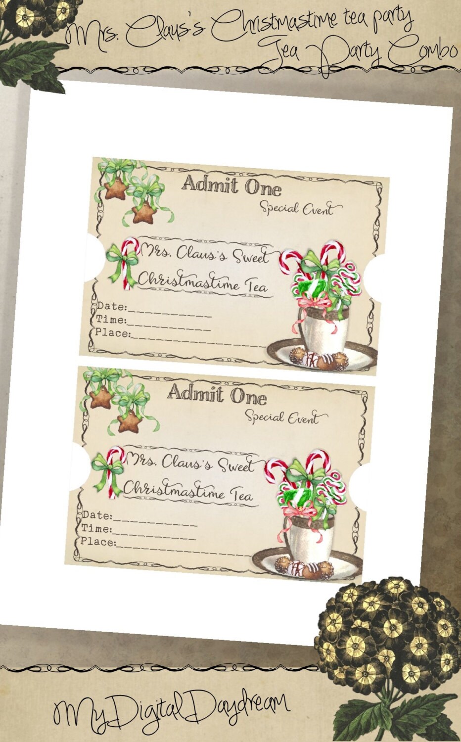 Printable Holiday Tea Party Ticket Invitation Mrs. Claus's Sweet ...