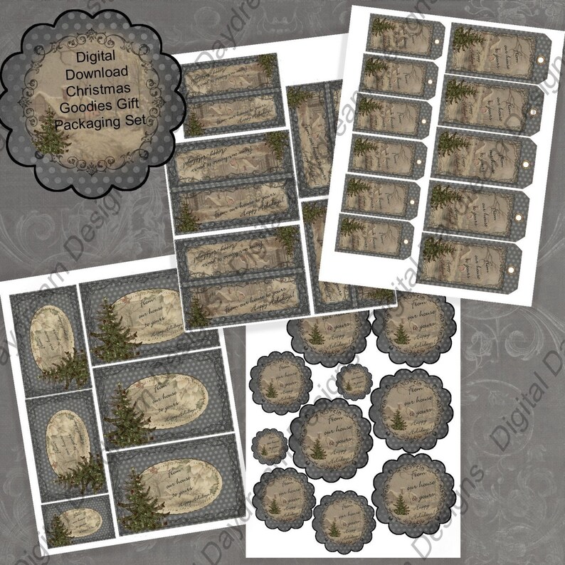 Printable Label & Tag DIY Kit Christmas Goodies Gift Black and White ...