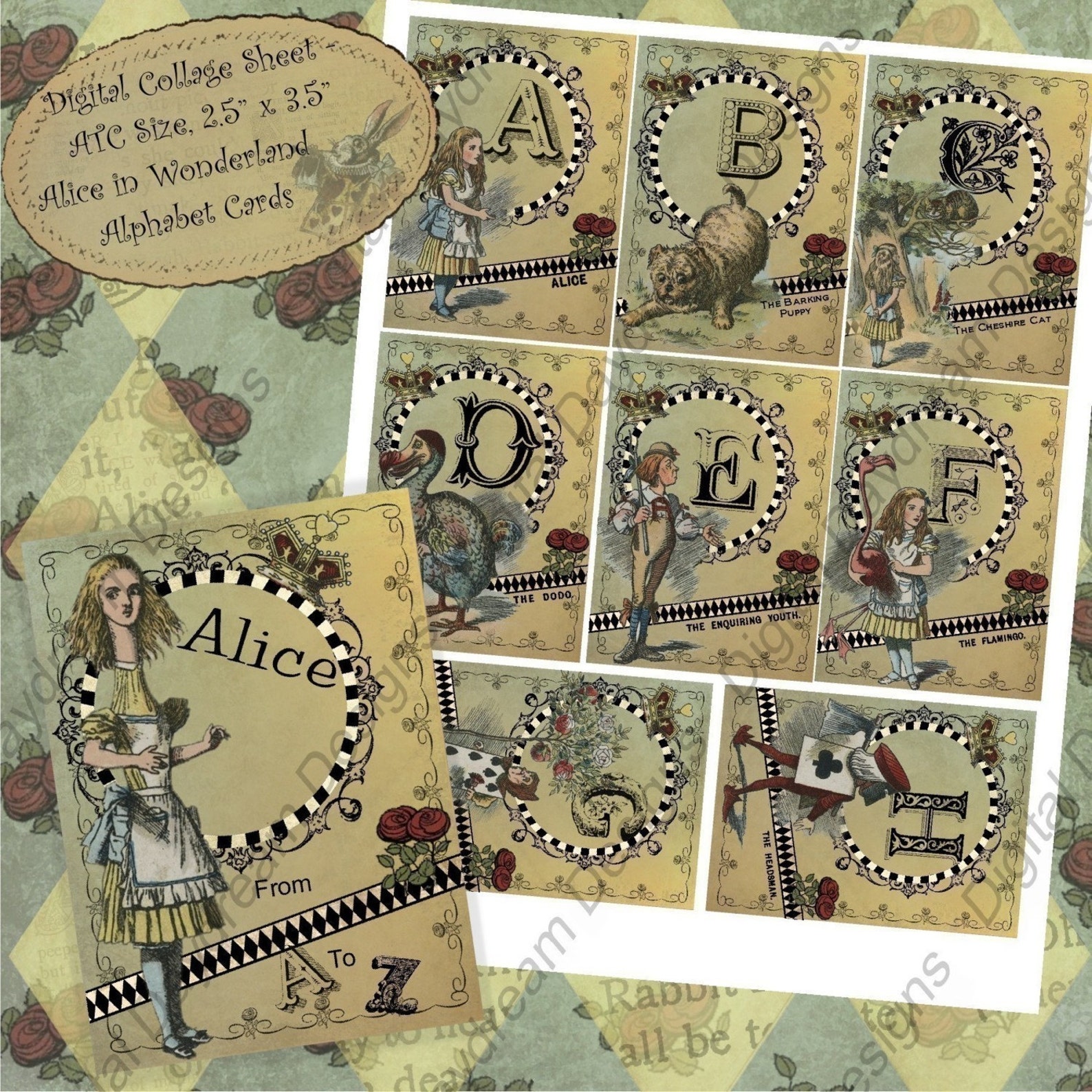 Alice, Adventures in Wonderland Alphabet Cards Instant Download ...