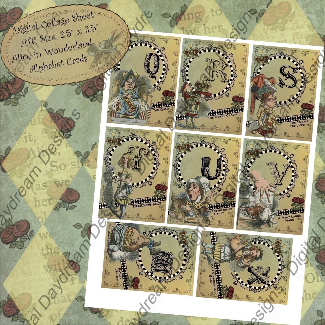 Alice, Adventures in Wonderland Alphabet Cards Instant Download ...