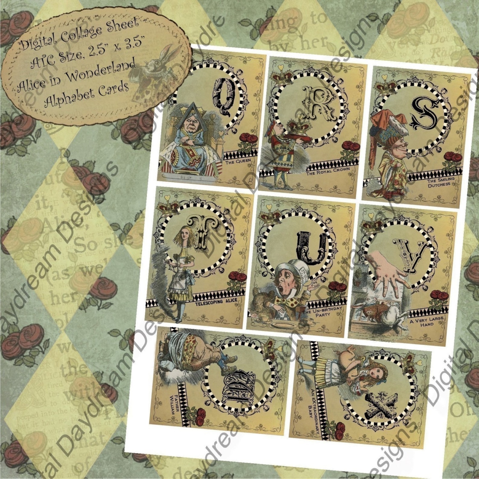 Alice, Adventures in Wonderland Alphabet Cards Instant Download ...