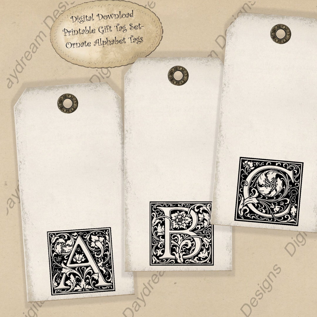 Digital Download Printable Simple Ornate Alphabet Gift Tags Collage ...