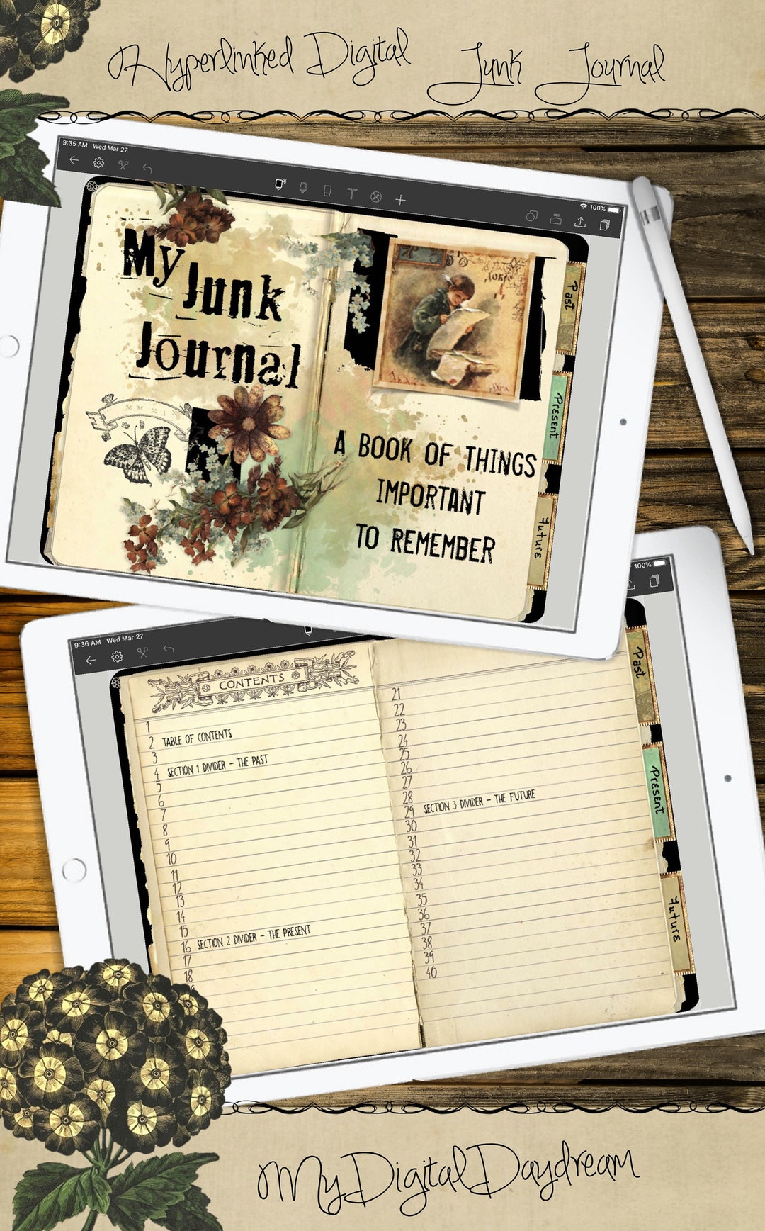 Digital Junk Journal Planner: Hyperlinked Tabs, Stickers (PDF) - Etsy