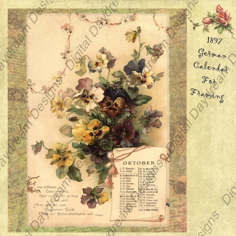 Instant Download Printable 1897 German Calendar for Framing | Etsy