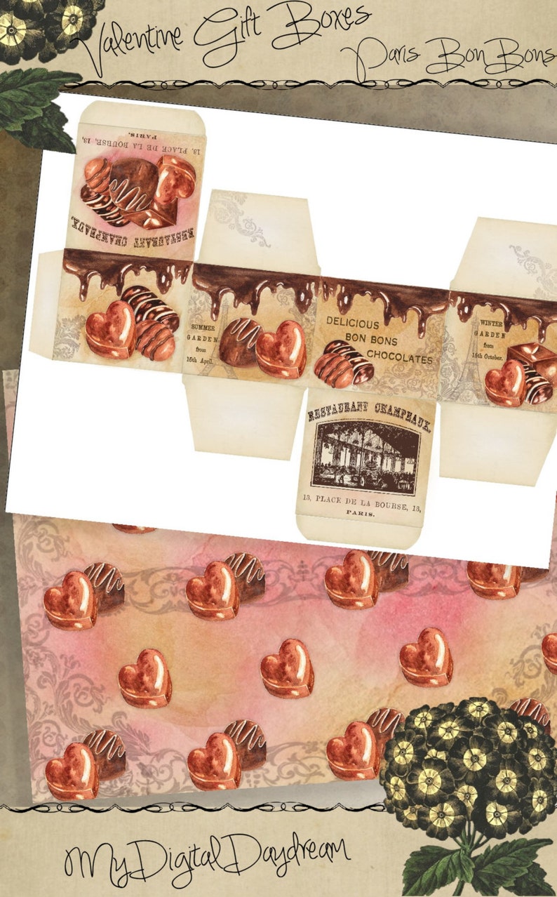 Printable Valentine Party Gift Boxes Paris Bon Bons Instant Download ...