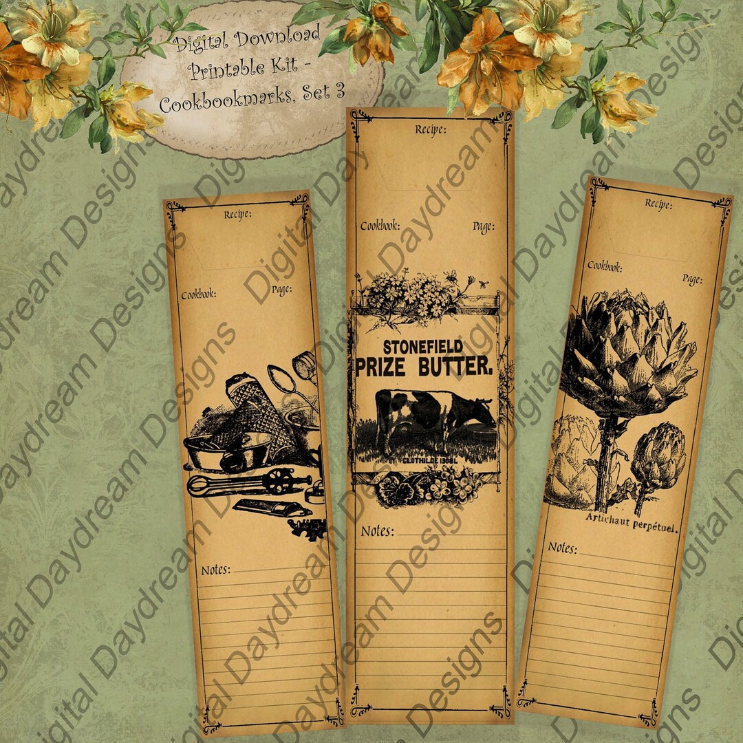 Printable Bookmark Set Digital Download DIY Kit Cook's Gift Bookmarks ...