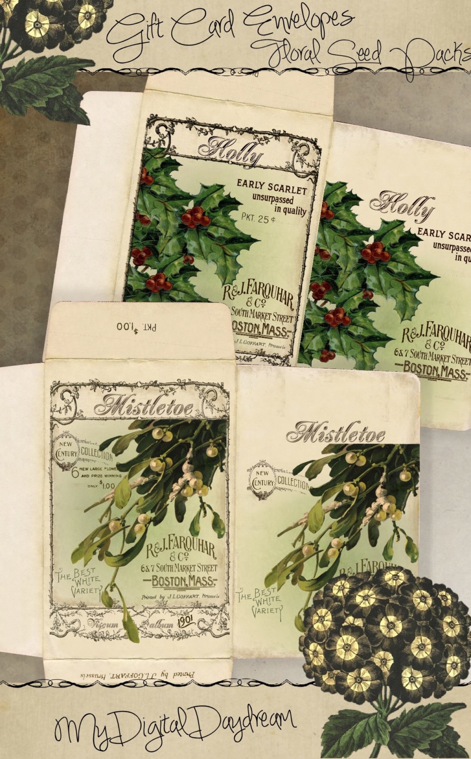 Printable Holiday Gift Card Envelopes Set Vintage Christmas - Etsy