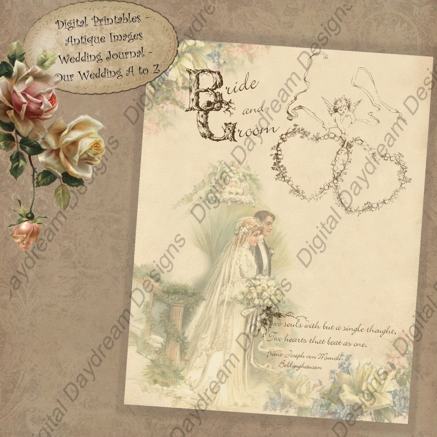 Printable Wedding Journal Victorian Style Album A to Z Entire Alphabet ...
