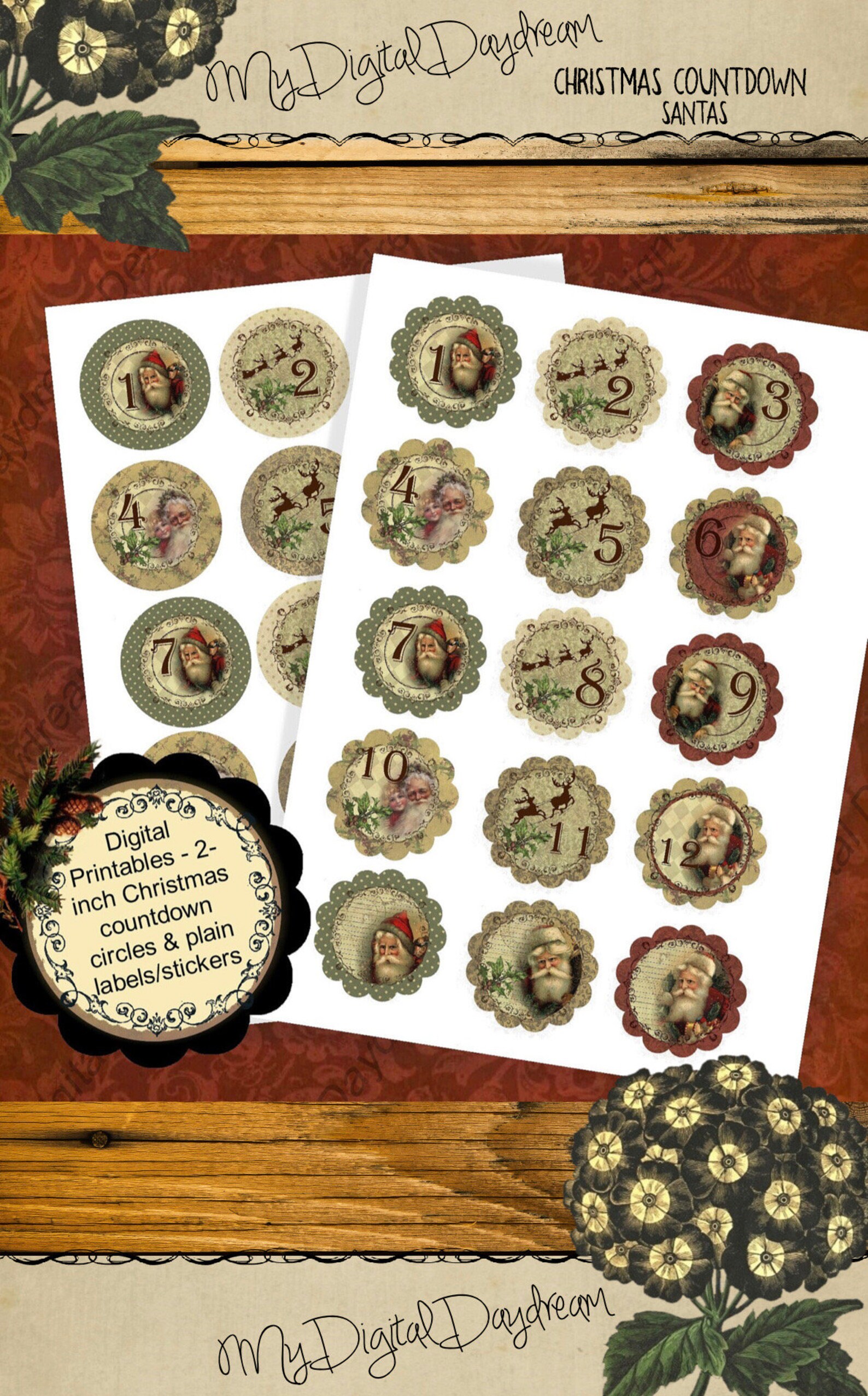 Instant Download Christmas Countdown Printable Stickers Labels Cupcake ...