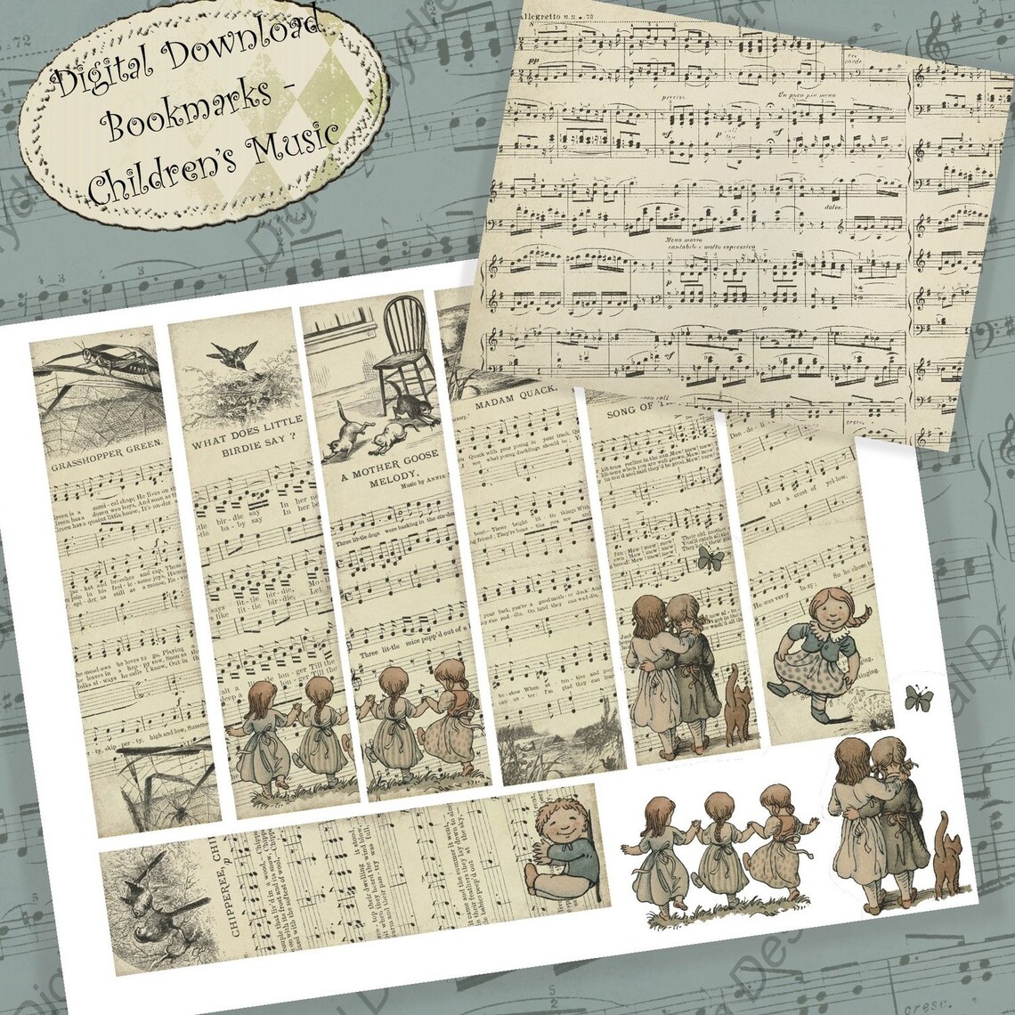Printable Bookmarks, Children's Music, Instant Digital Download DIY ...