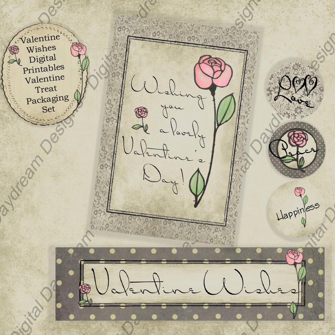 Instant Download Digital Printable Valentine Kit - Valentine Wishes ...